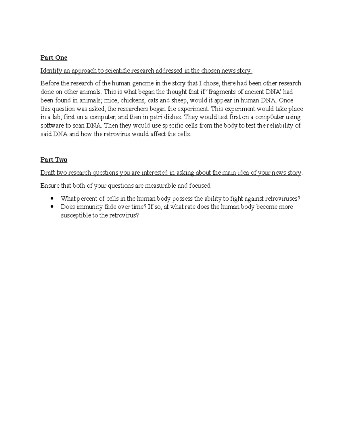 SCI-100 Module 2 Activity - Part One Identify an approach to scientific ...