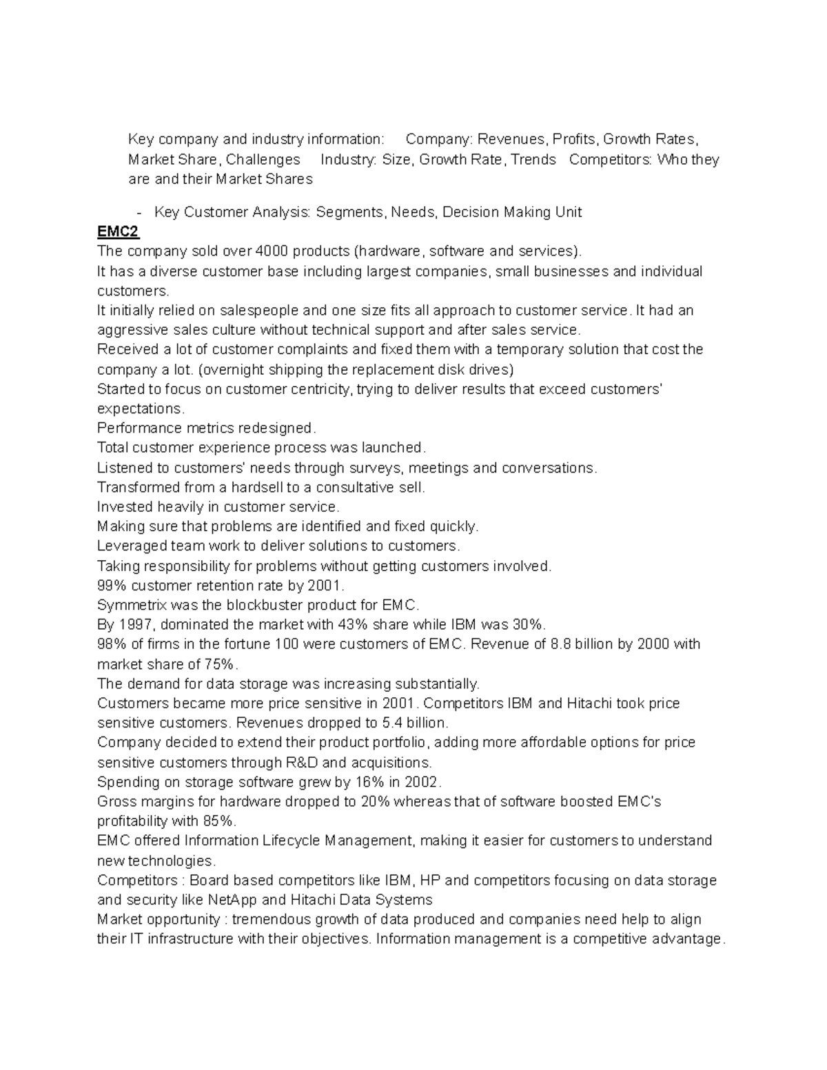 EMC2 Case - HBS Case Analysis - Key company and industry information ...