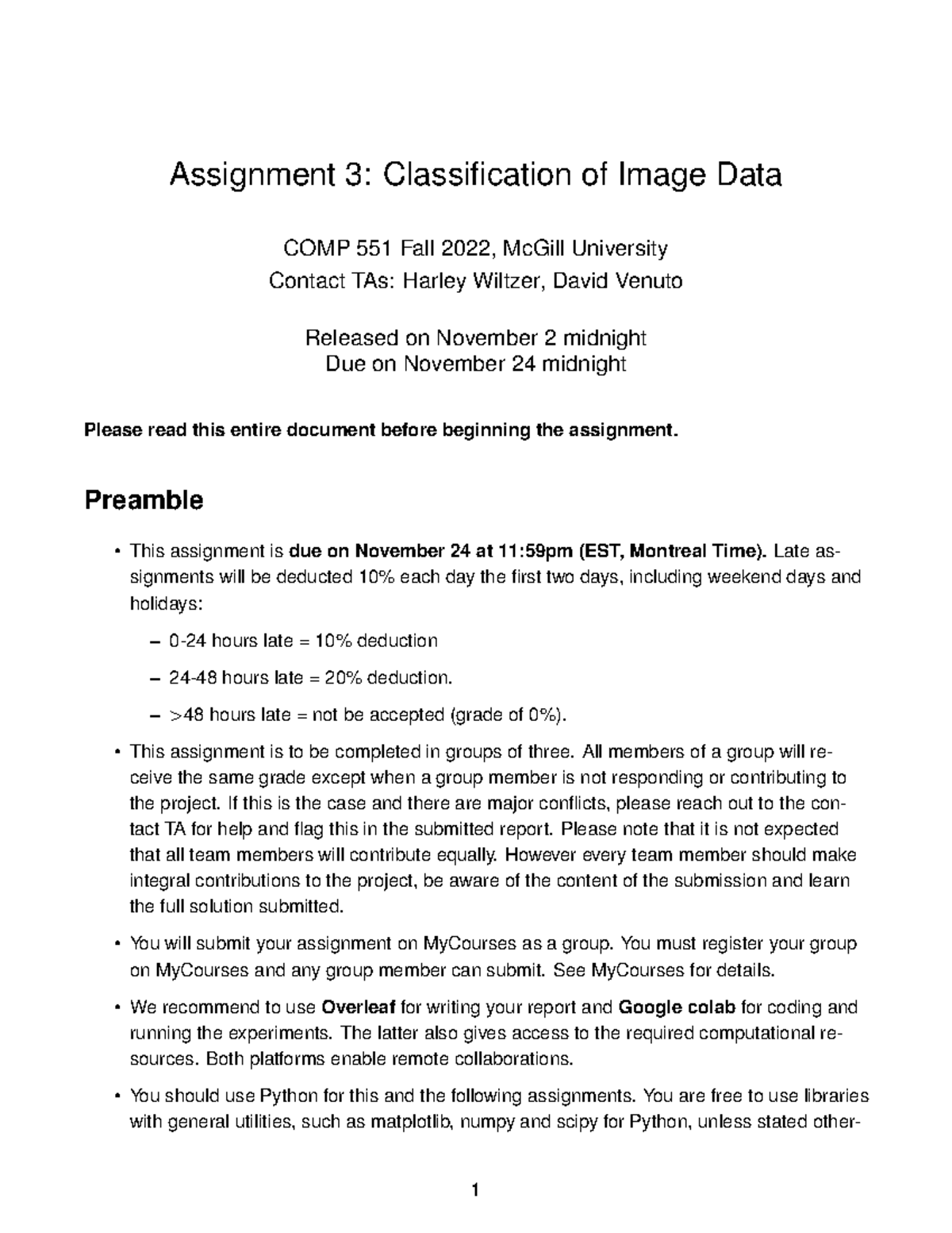 COMP 551 Fall 2022 Assignment 3 - Assignment 3: Classification of Image Data COMP 551 Fall 2022 ...