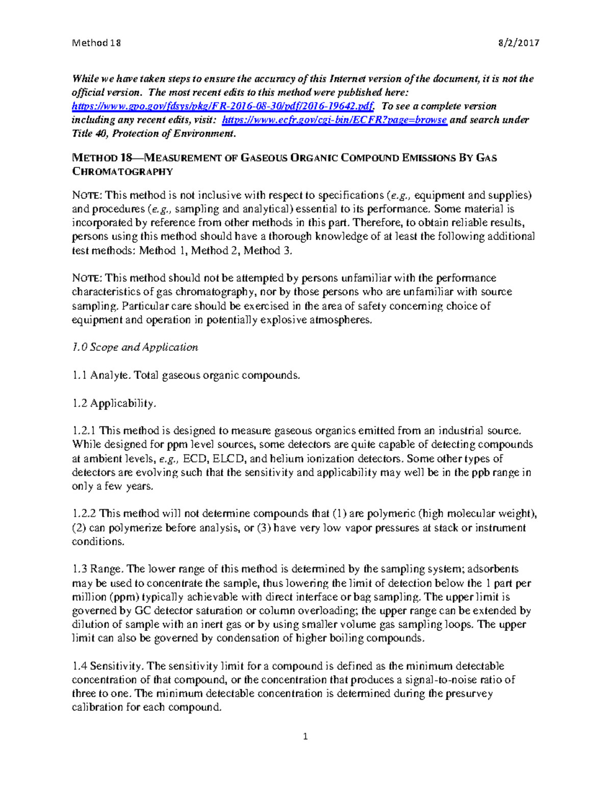 Method 18 - Measurement OF Gaseous Organic Compound Emissions BY GAS ...