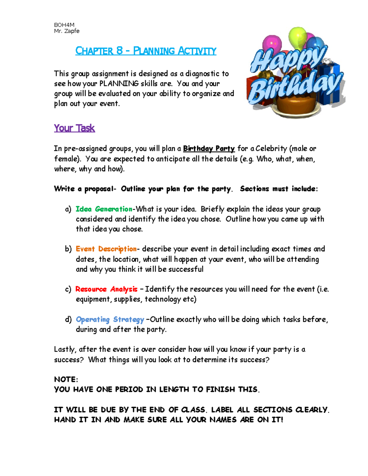 2 - Comprehensive notes from Mr. Zapfe - BOH4M Mr. Zapfe CHAPTER 8 ...