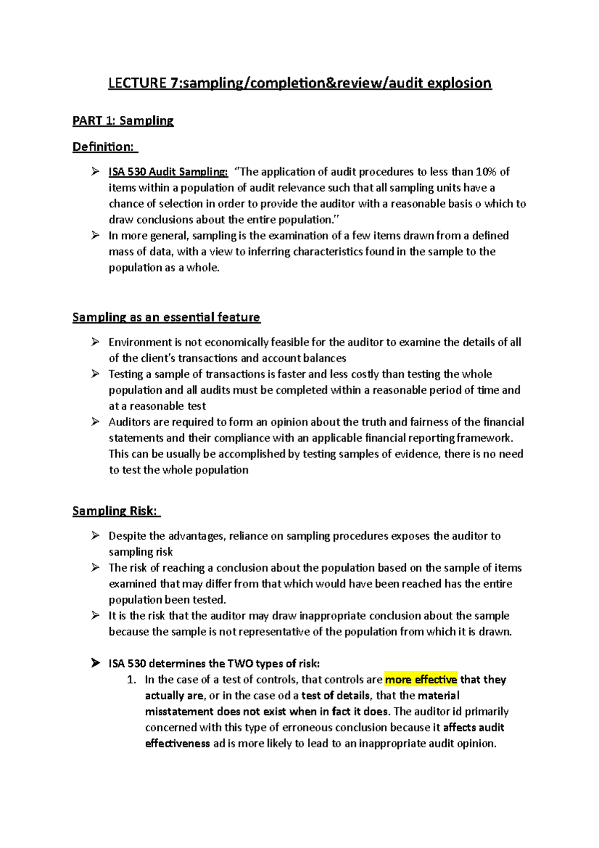 sampling completion& review and audit explosion - LECTURE 7:sampling ...