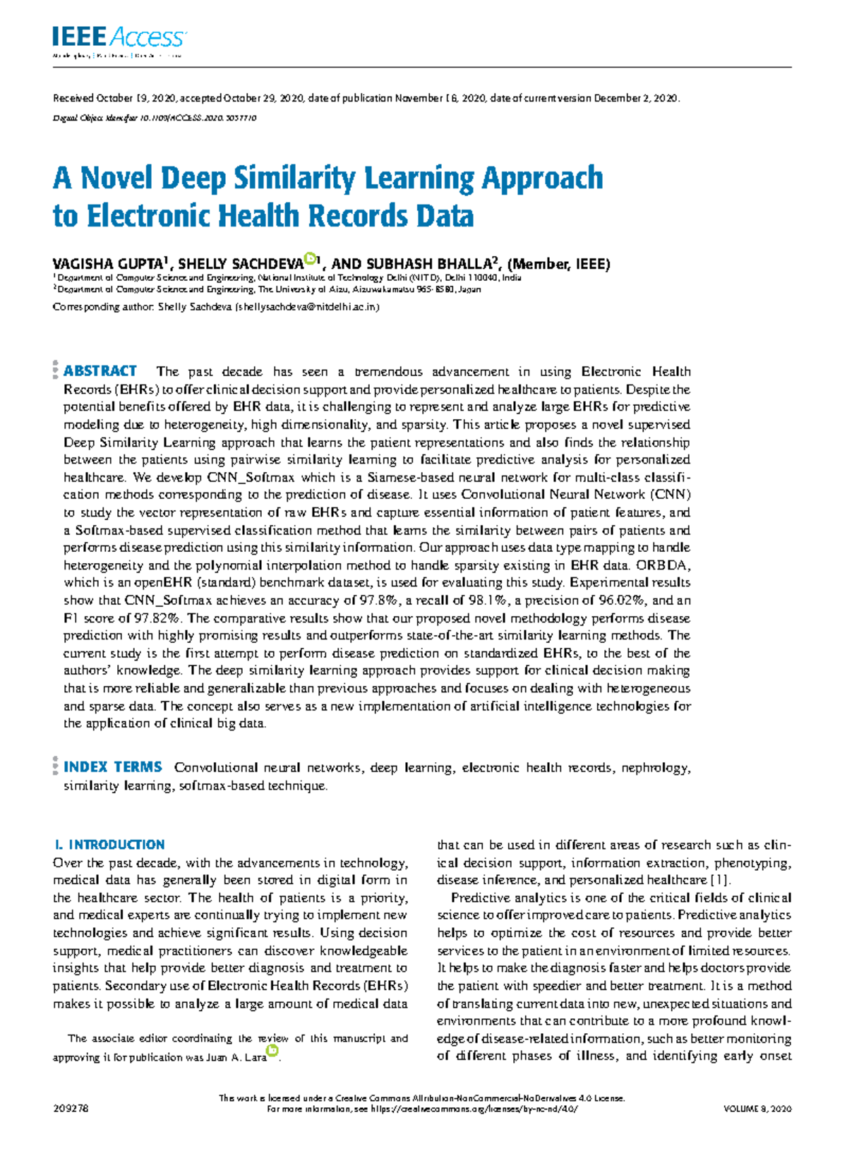 A Novel Deep Similarity Learning Approach to Electronic Health Records Data - Received October ...