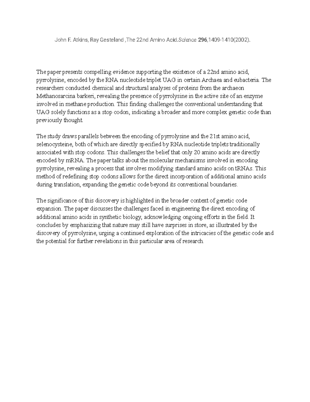 Untitled document (14) - John F. Atkins, Ray Gesteland ,The 22nd Amino ...