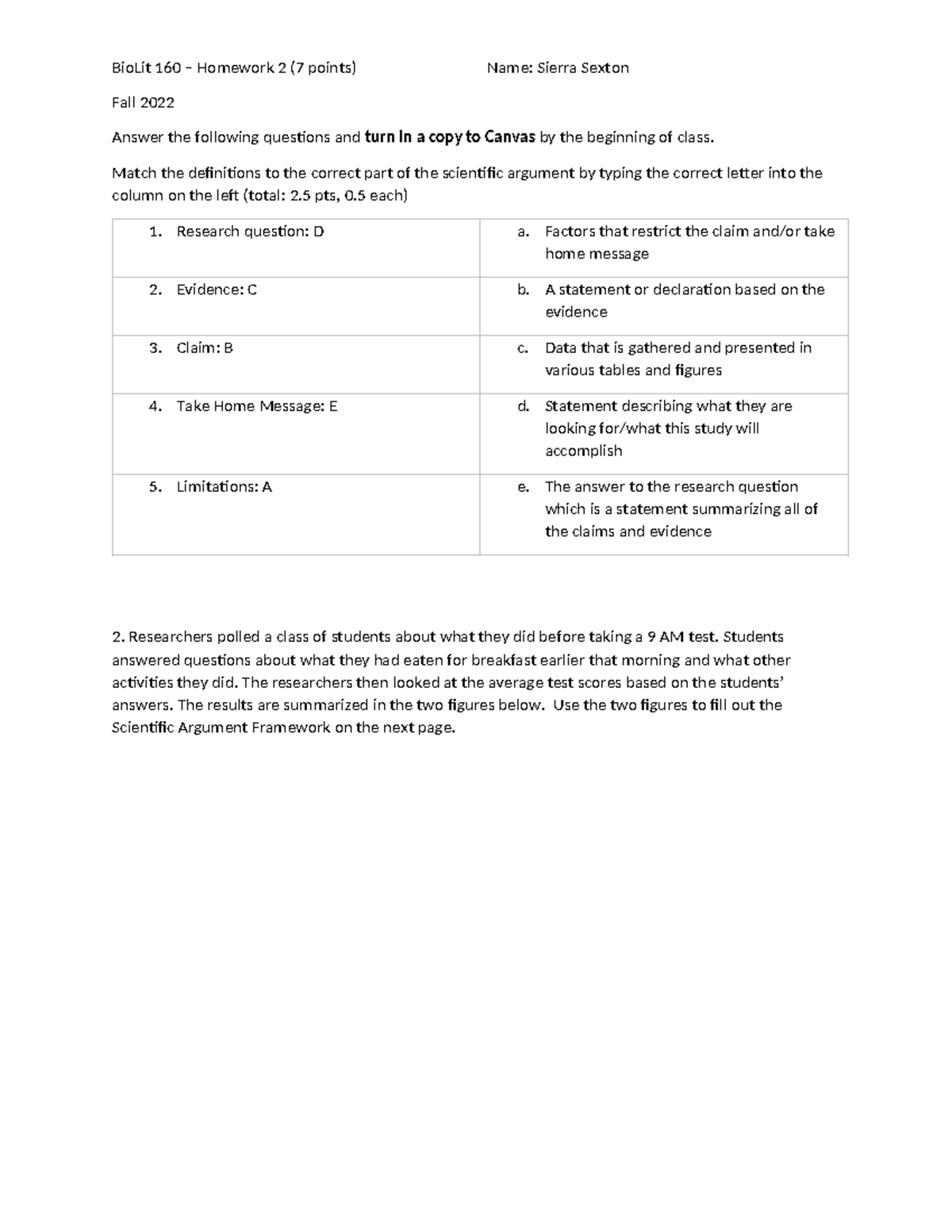 Bio lit hwk 2 - Biology 159 homework 2 - BioLit 160 – Homework 2 (7 ...
