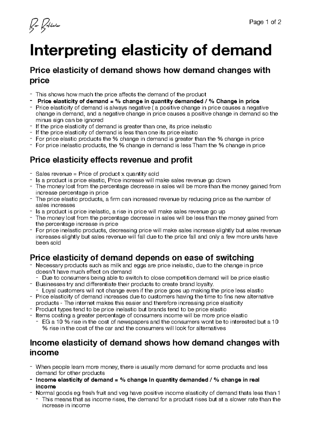 L11 Interpreting elasticity of demand - Page 1 of 2 Interpreting ...