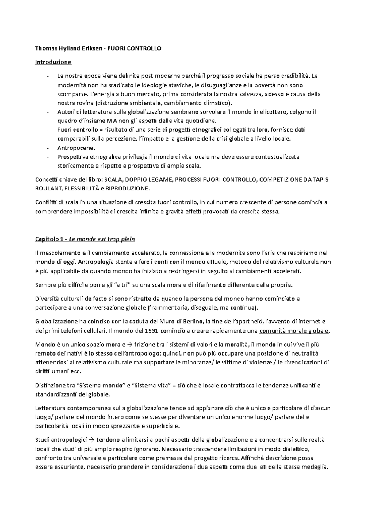 Fuori controllo - ERIKSEN - Thomas Hylland Eriksen - FUORI CONTROLLO ...