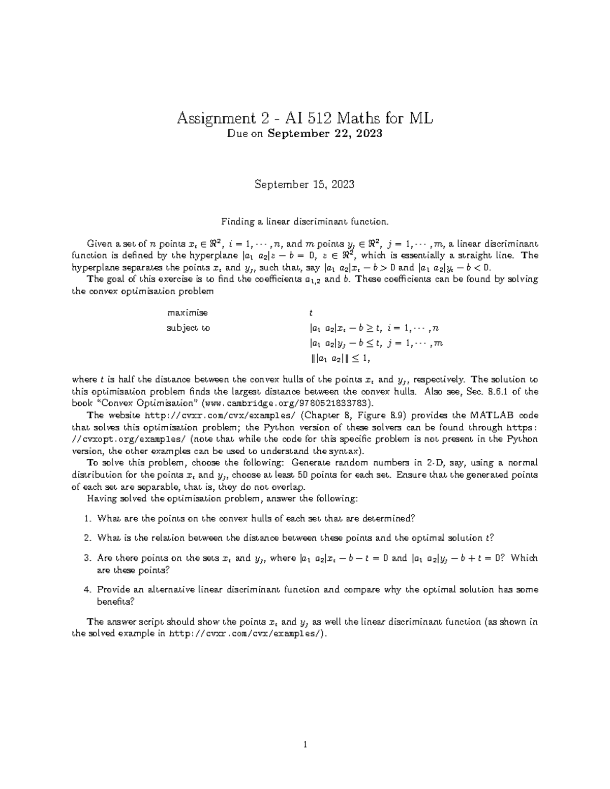 Assignment 2 AI512 Sep2021 - Assignment 2 - AI 512 Maths for ML Due on ...