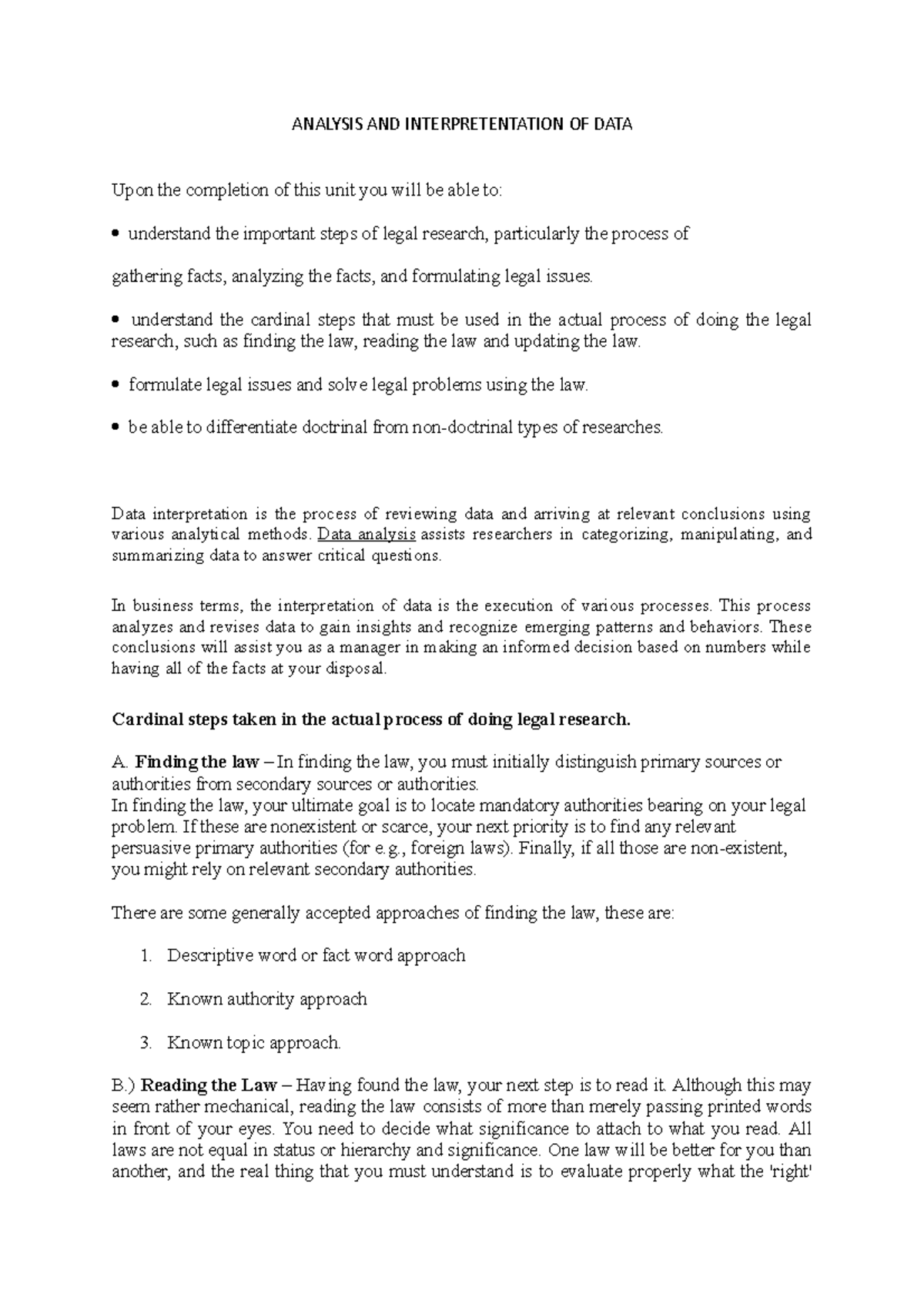 Analysis AND Interpretentation OF DATA - ANALYSIS AND INTERPRETENTATION ...