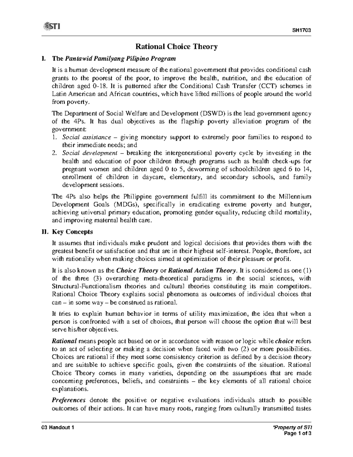 Rational Choice Theory - The Pantawid Pamilyang Pilipino Program It is ...