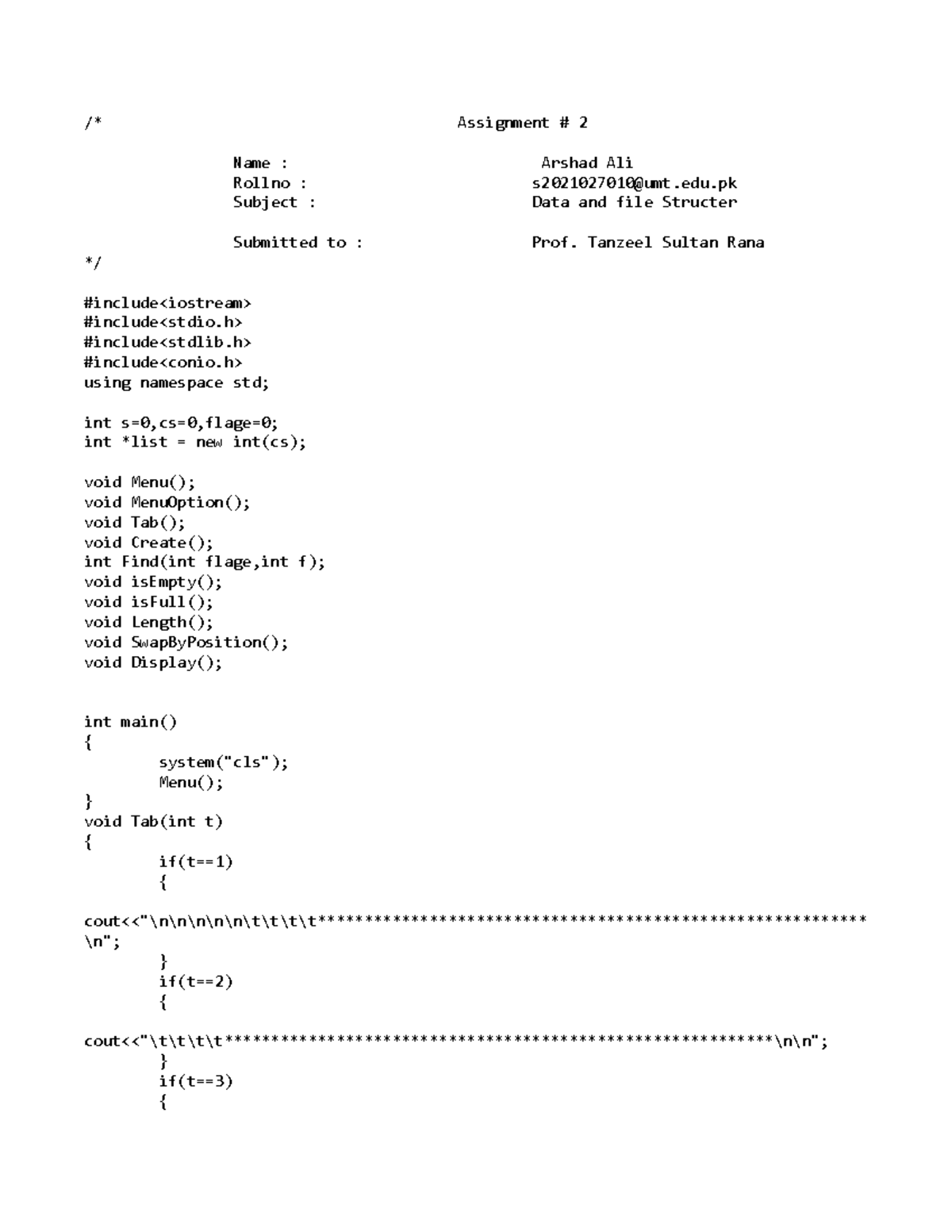 Data and File Structure Assignment 2 . - /* Assignment # 2 Name ...