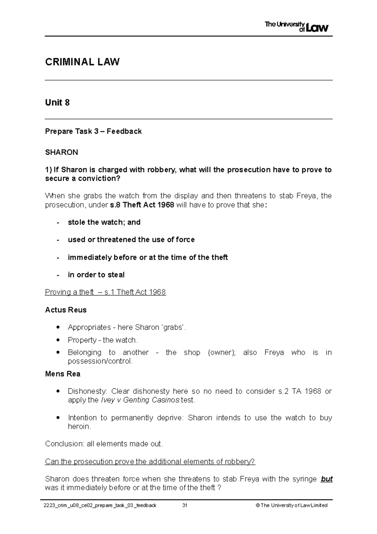 2223 crim u08 ce02 prepare task 03 feedback - CRIMINAL LAW Unit 8 ...