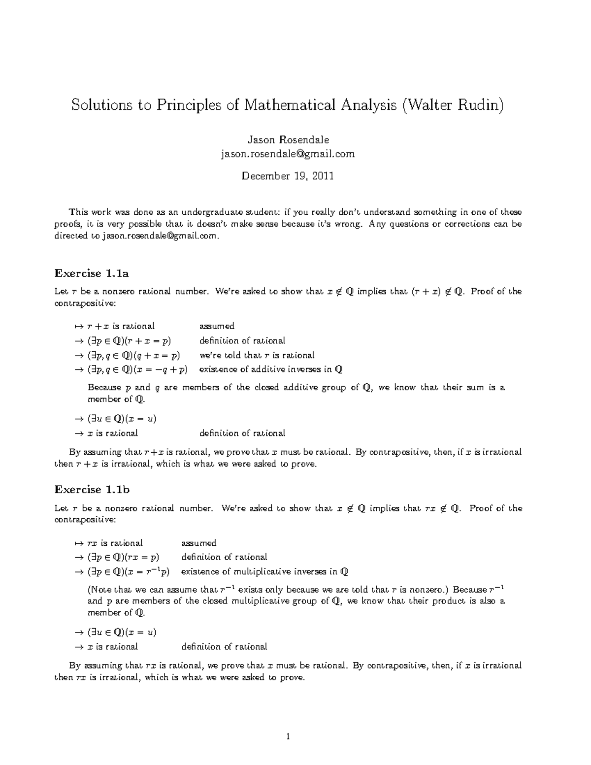 Solutions To Rudin Principles Of Mathematical Analysis Solutions To
