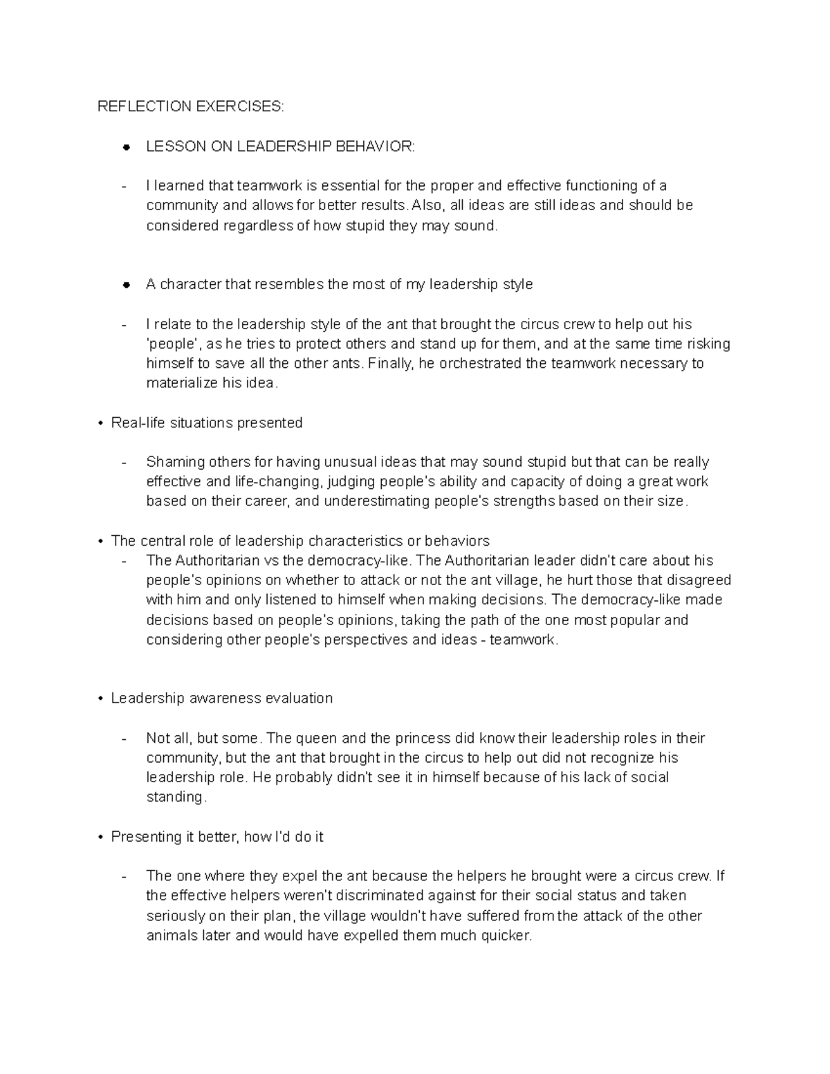 Leadership Expressed in Animation Movies - REFLECTION EXERCISES: LESSON ...