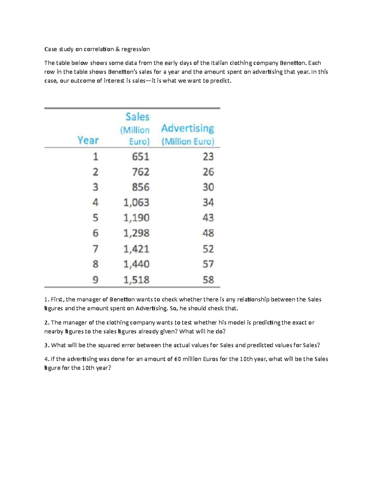 Statistics correlation case study question - Case study on correlation ...