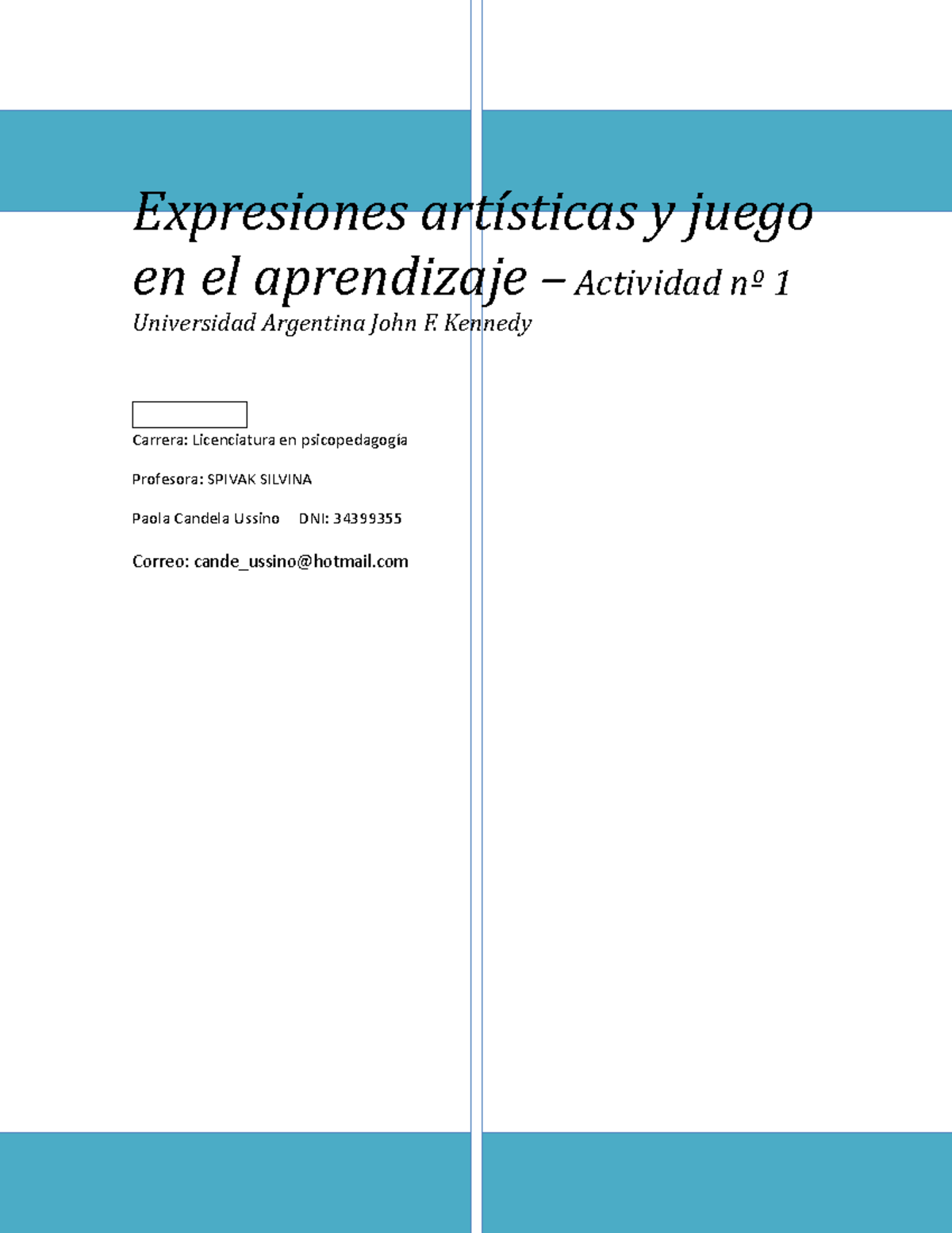 Actividad Evaluable 1 Expresiones Artísticas Y Juego En El