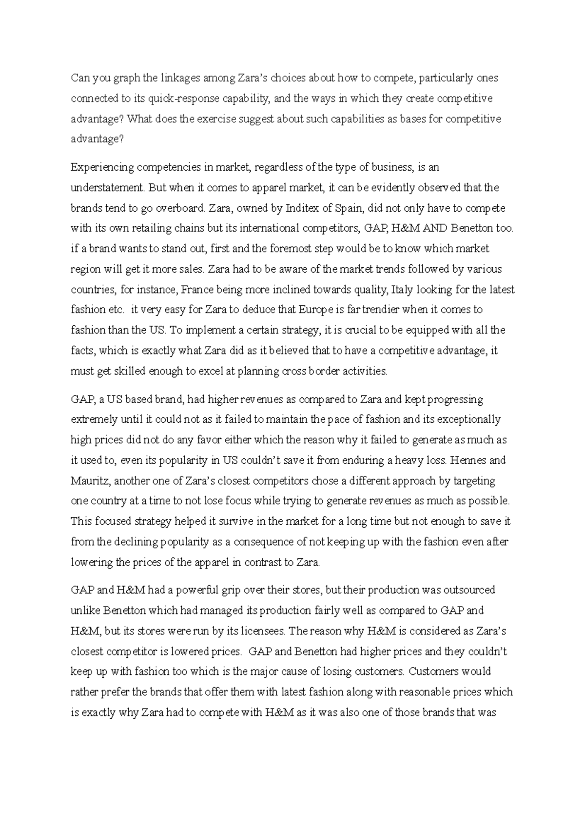 Zara 1 - analysis - Can you graph the linkages among Zara’s choices ...