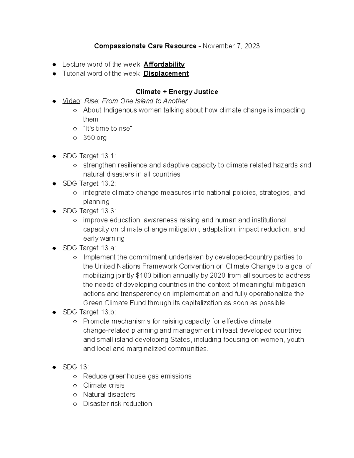 Compassionate Care Resource - November 7, 2023 - SDG Target 13: Promote ...