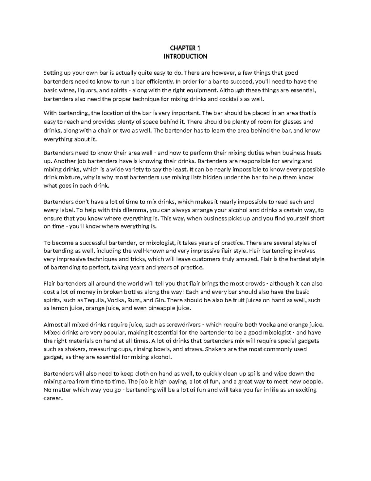 Bartending Notes 1 - CHAPTER 1 INTRODUCTION Setting up your own bar is ...