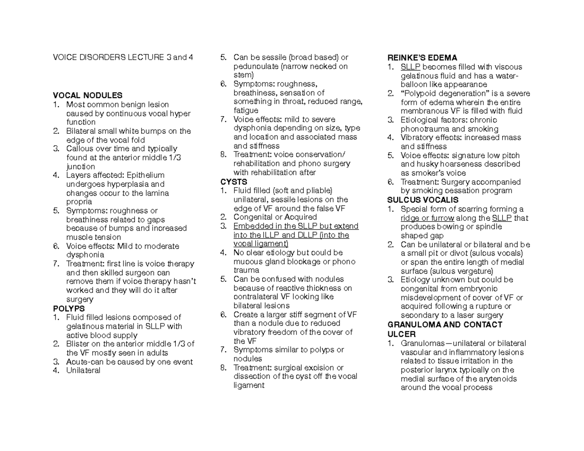 COMD 6180 Lecture 3 - These notes cover voice disorders of the ...
