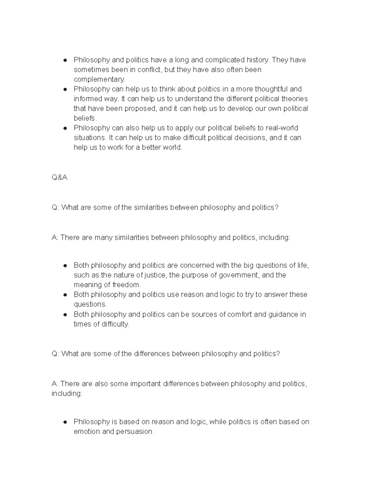 Lecture 15 Philosophy and Politics - Philosophy and politics have a ...
