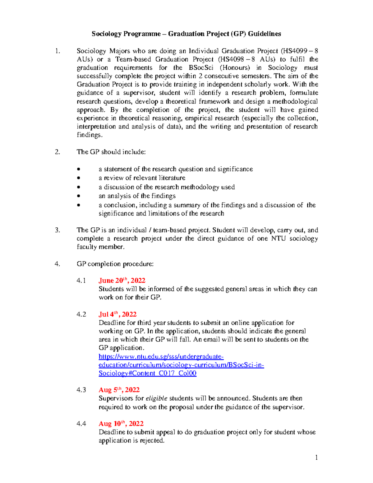 GP Guidelines Aug 2022 - Sociology Programme – Graduation Project (GP ...