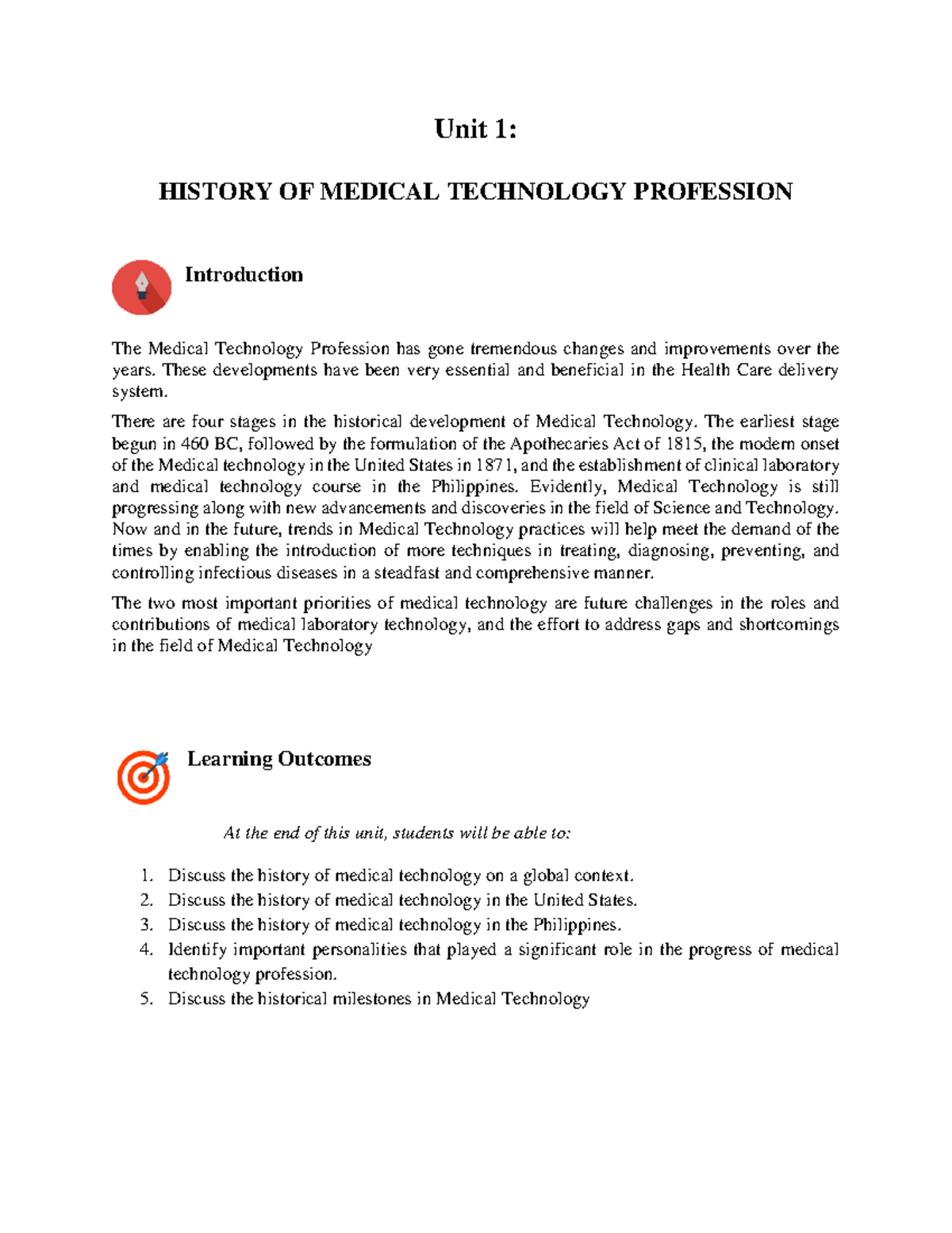 History OF Medical Technology Profession - Unit 1: HISTORY OF MEDICAL ...