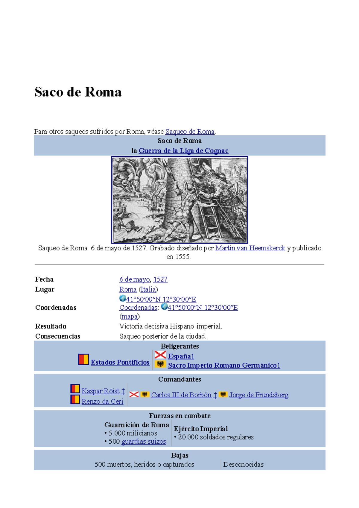 Saco de Roma - Historia sobre el Saco de Roma. - Saco de Roma Para ...