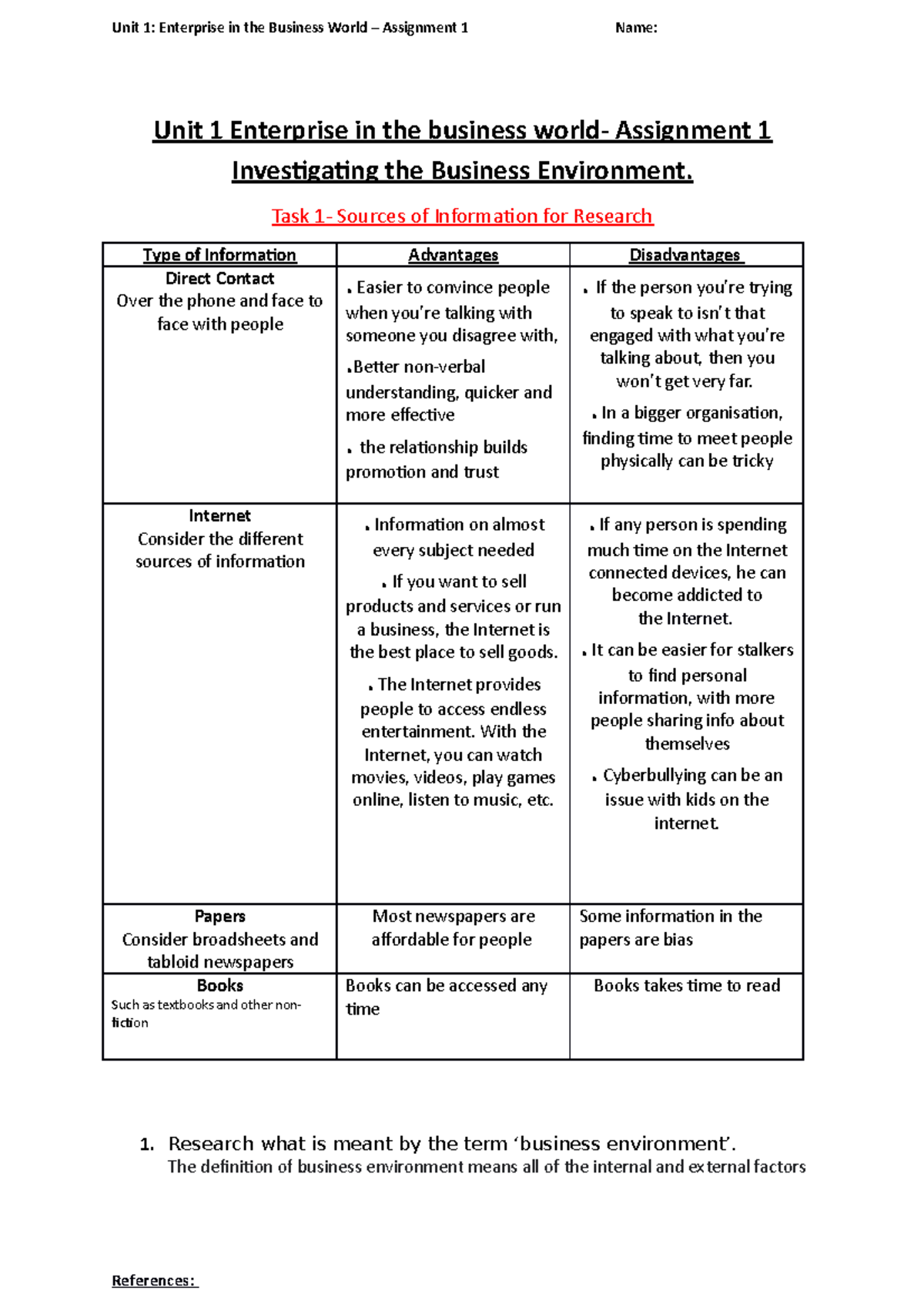 T Assignment 1 Pass Task Format P1 and P2 unit 1 (1) - Unit 1 ...