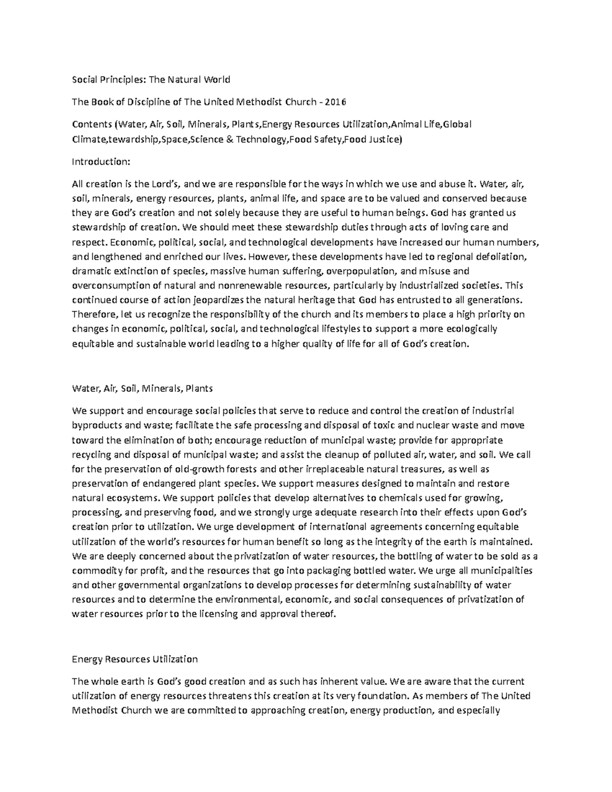 Social Principles 1 The Natural World - Water, air, soil, minerals ...