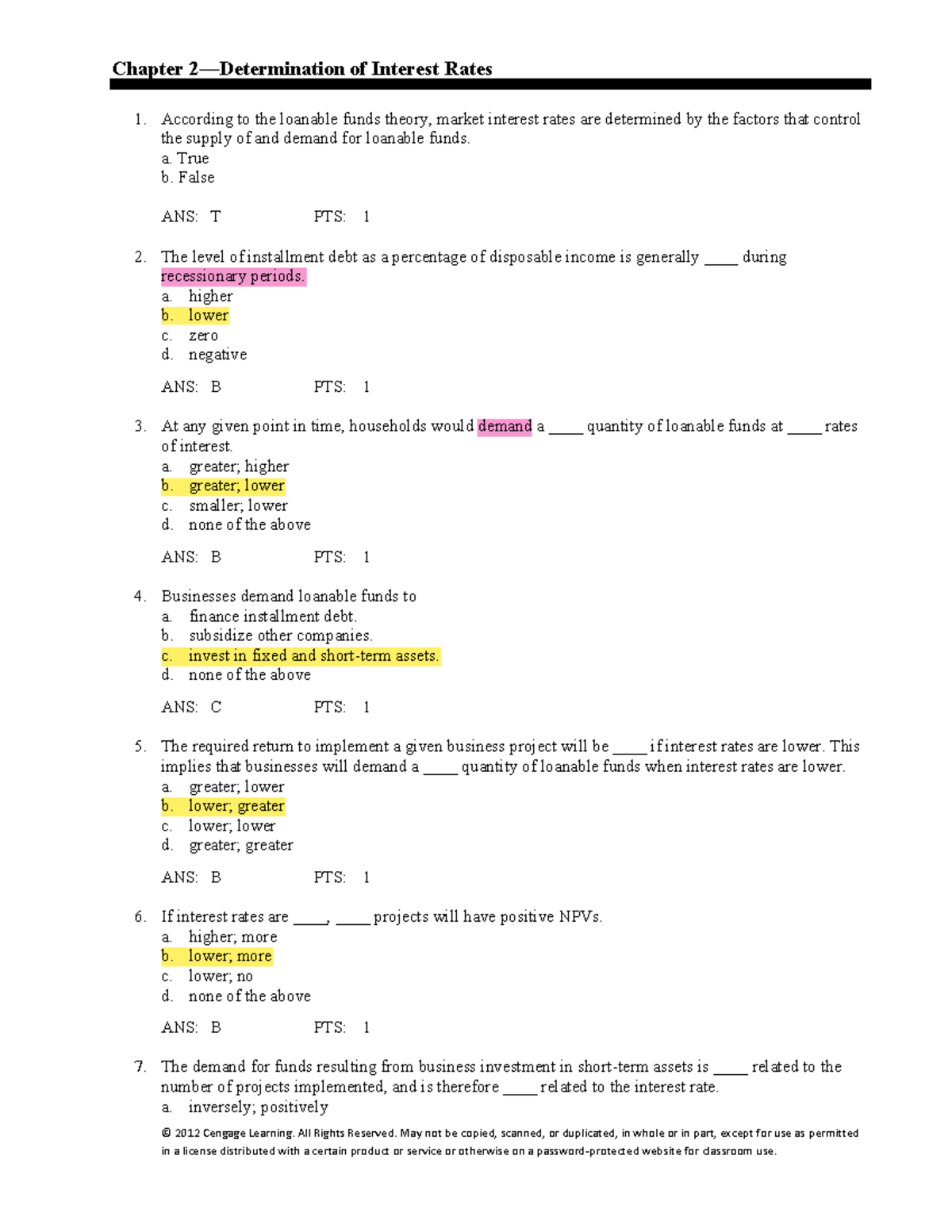 2 Chapter 2 TB - reviewer - © 2012 Cengage Learning. All Rights ...