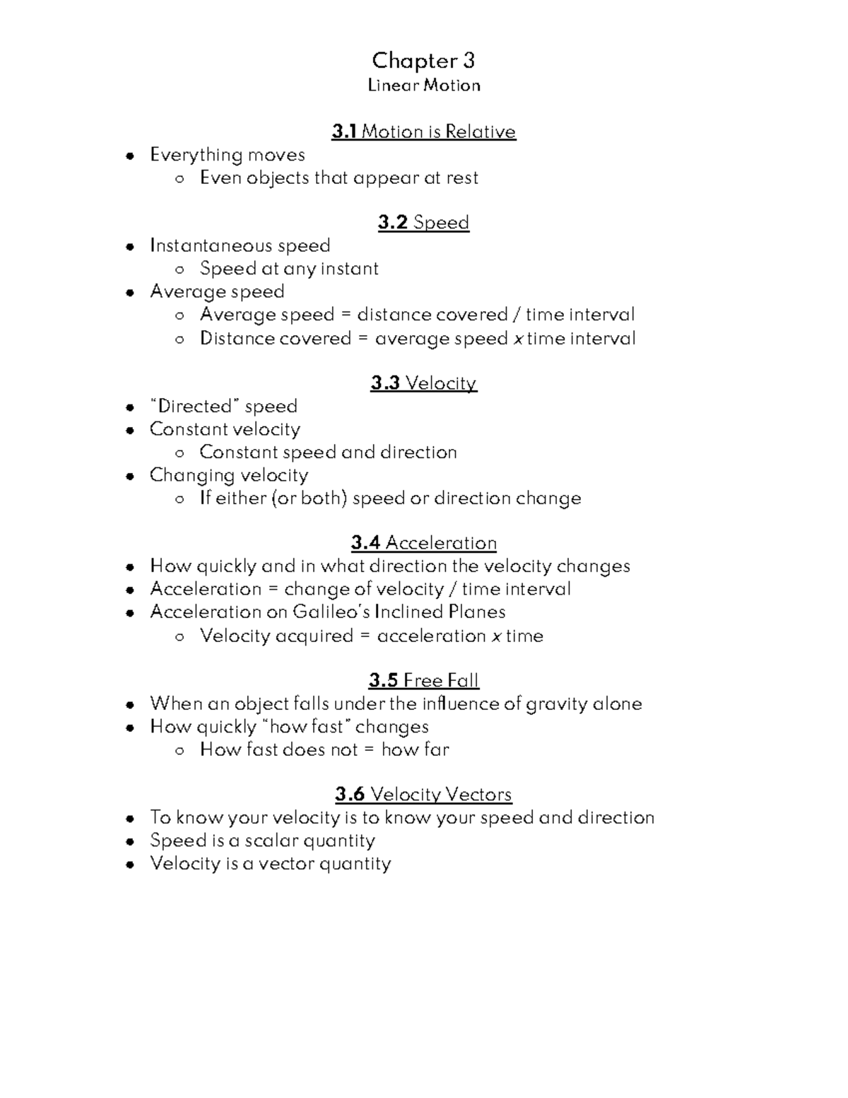 Conceptual Physics Chapter 3 Notes - Google Docs - Chapter 3 Linear ...