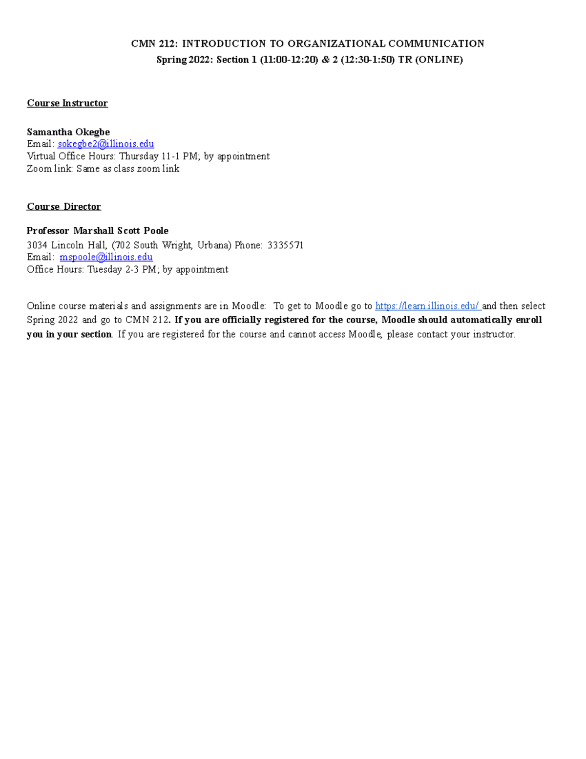 CMN212 Syllabus SP22 - CMN 212: INTRODUCTION TO ORGANIZATIONAL ...