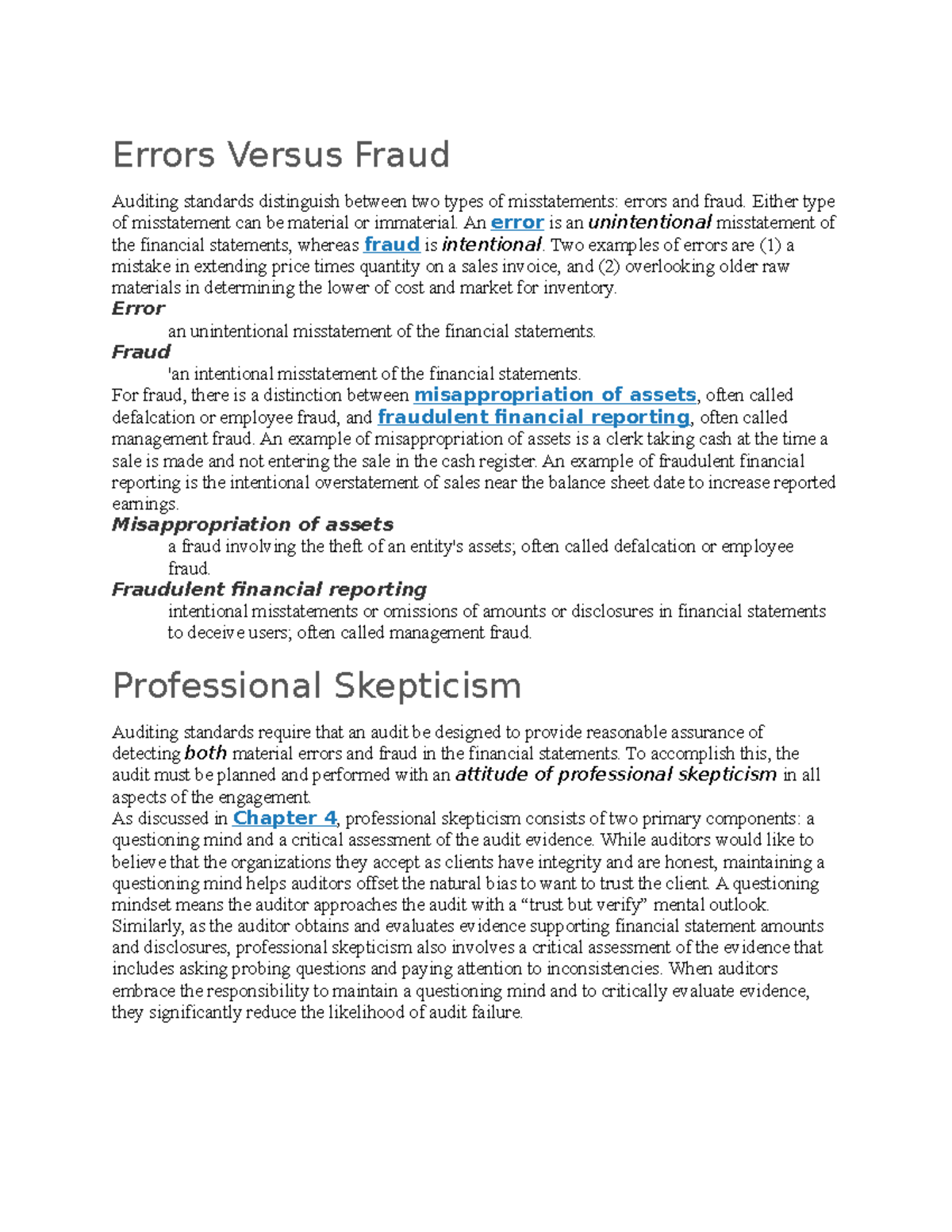 Auditor's responsibility re Fraud & illegal activities - Errors Versus ...