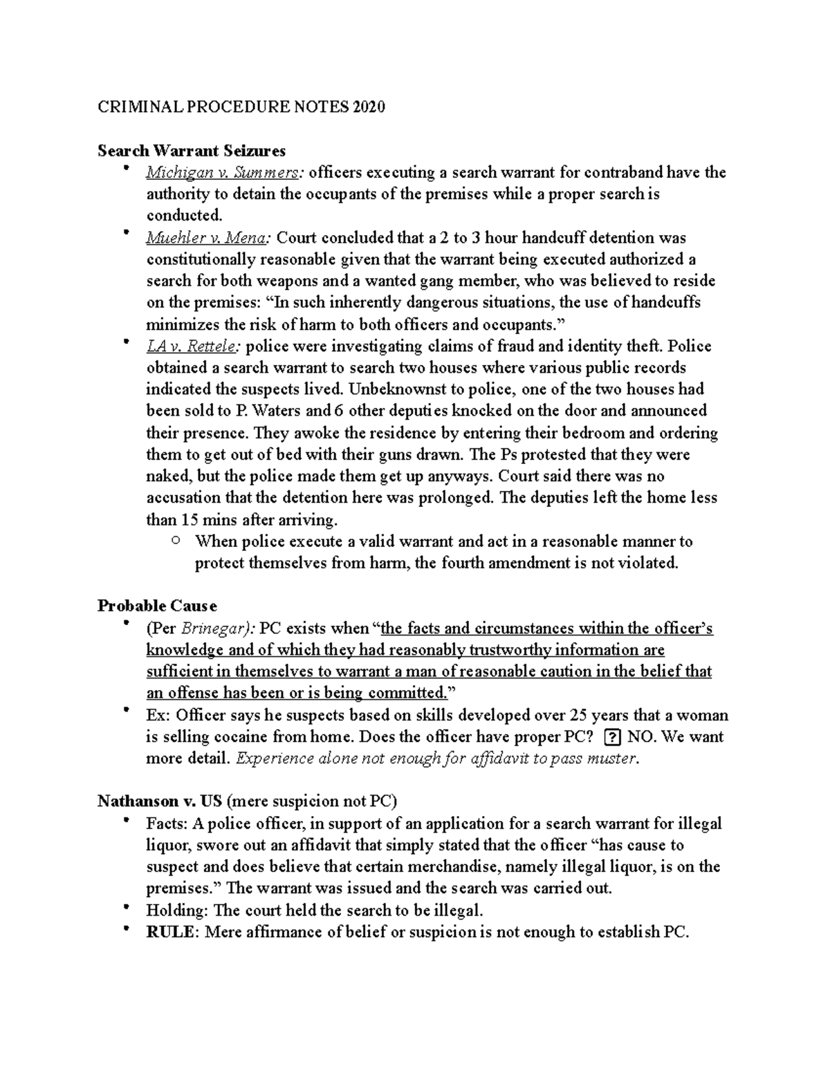 Search Warrant Seizures and Nathanson Case - CRIMINAL PROCEDURE NOTES ...