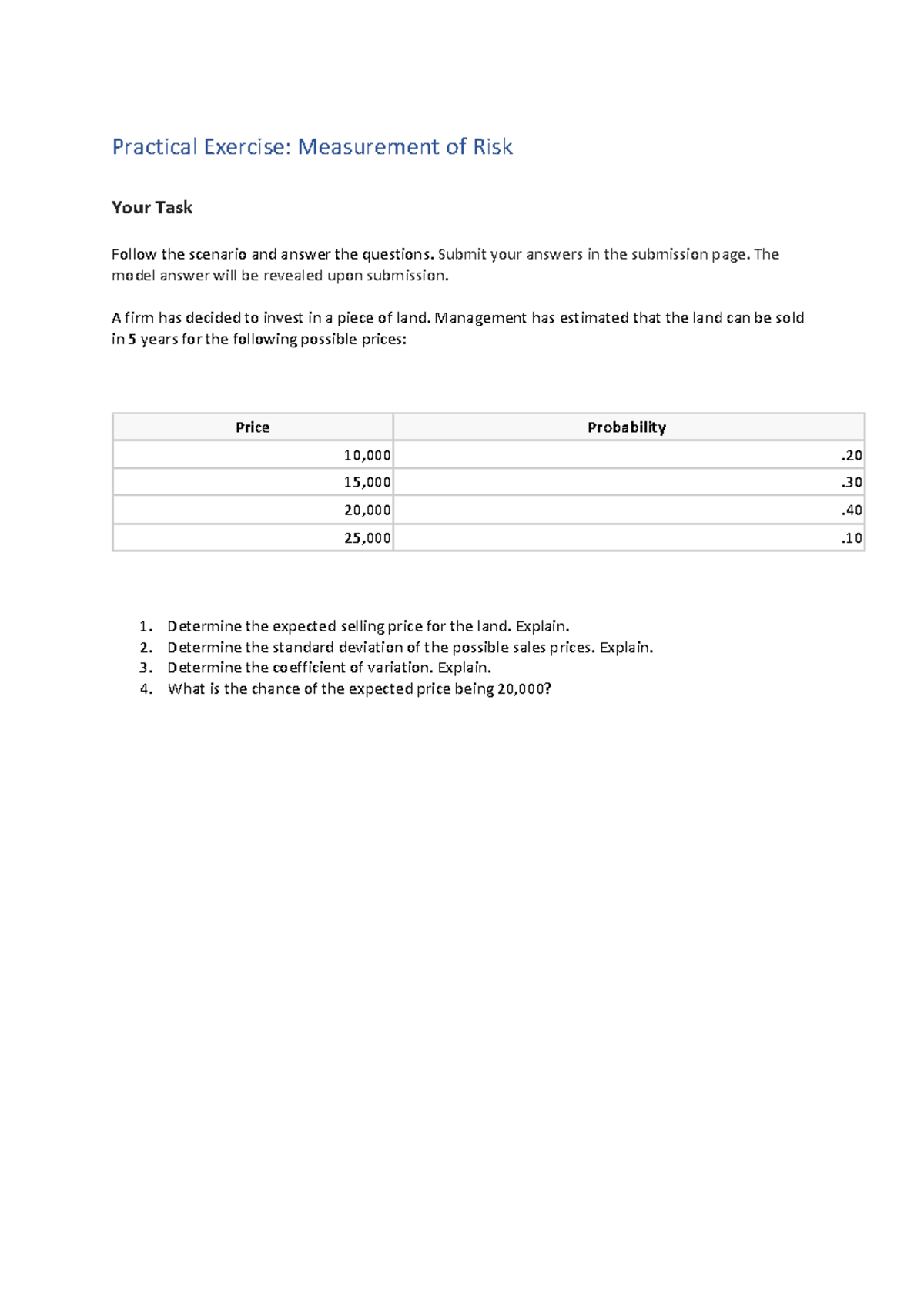 Practical Exercise - Measurement of Risk-Week-1 - Practical Exercise ...