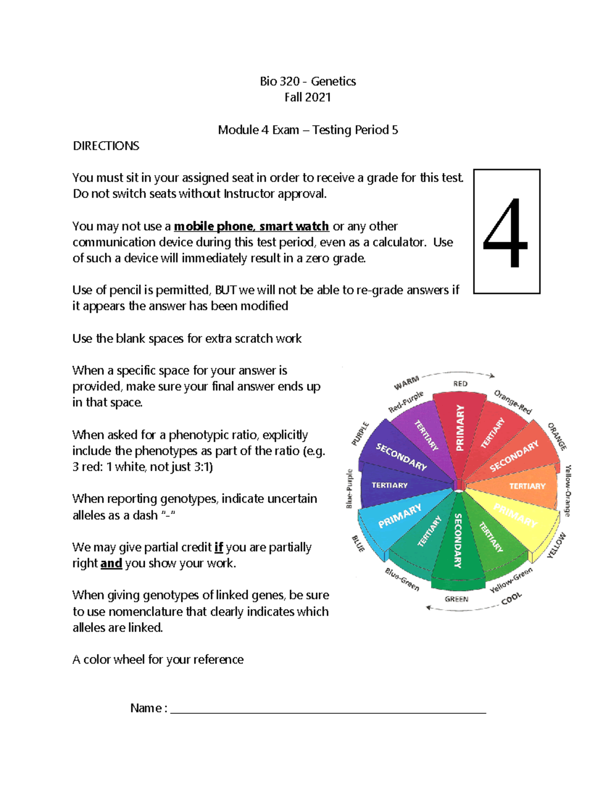 Test 4.5 Final - Module 4 Exam – Testing Period 5 - Bio 320 - Genetics ...