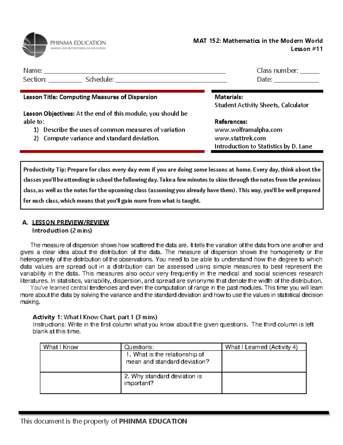 SAS 11 MAT 152 FLM v2 - Lesson Name: - Studocu