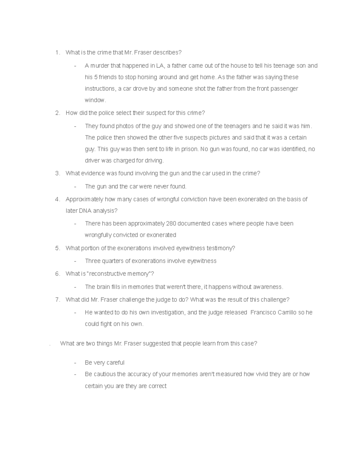 Lab Unit 1 forensics - What is the crime that Mr. Fraser describes? A ...