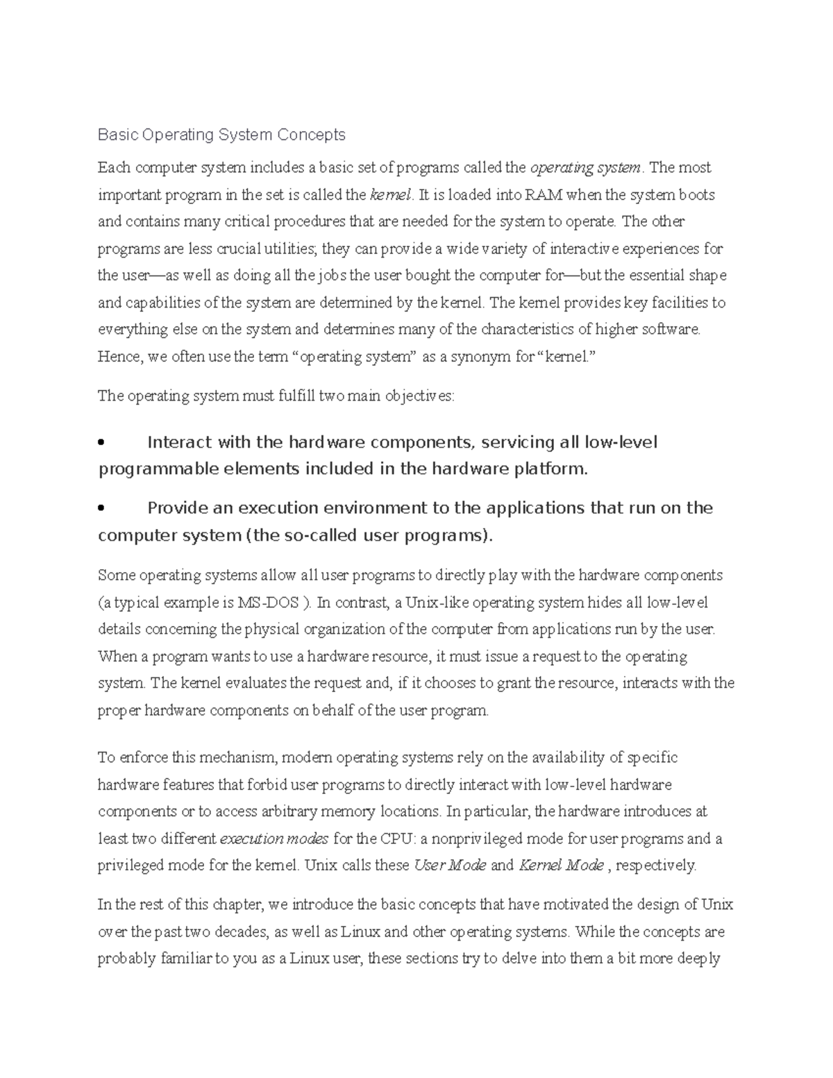 AOS-UNIT-1 - Practice materials - Basic Operating System Concepts Each ...