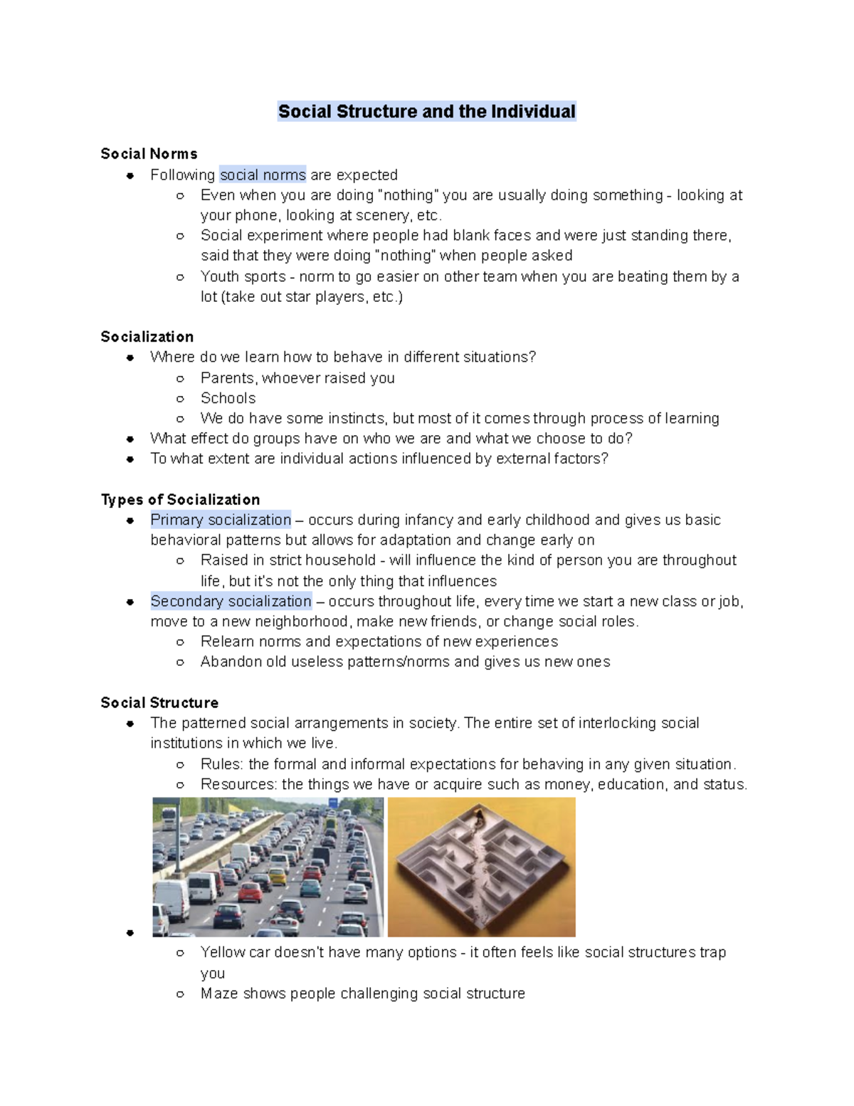 Week 2 Notes - Social Structure and the Individual - Social Structure ...
