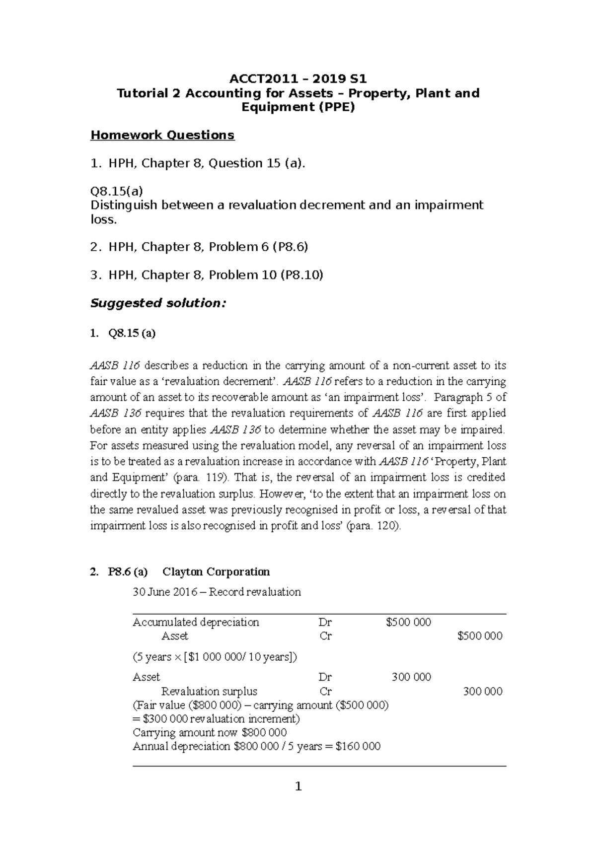 Tutorial 2 PPE Homework Questions Solution S1 2019 - ACCT2011 – 2019 S ...