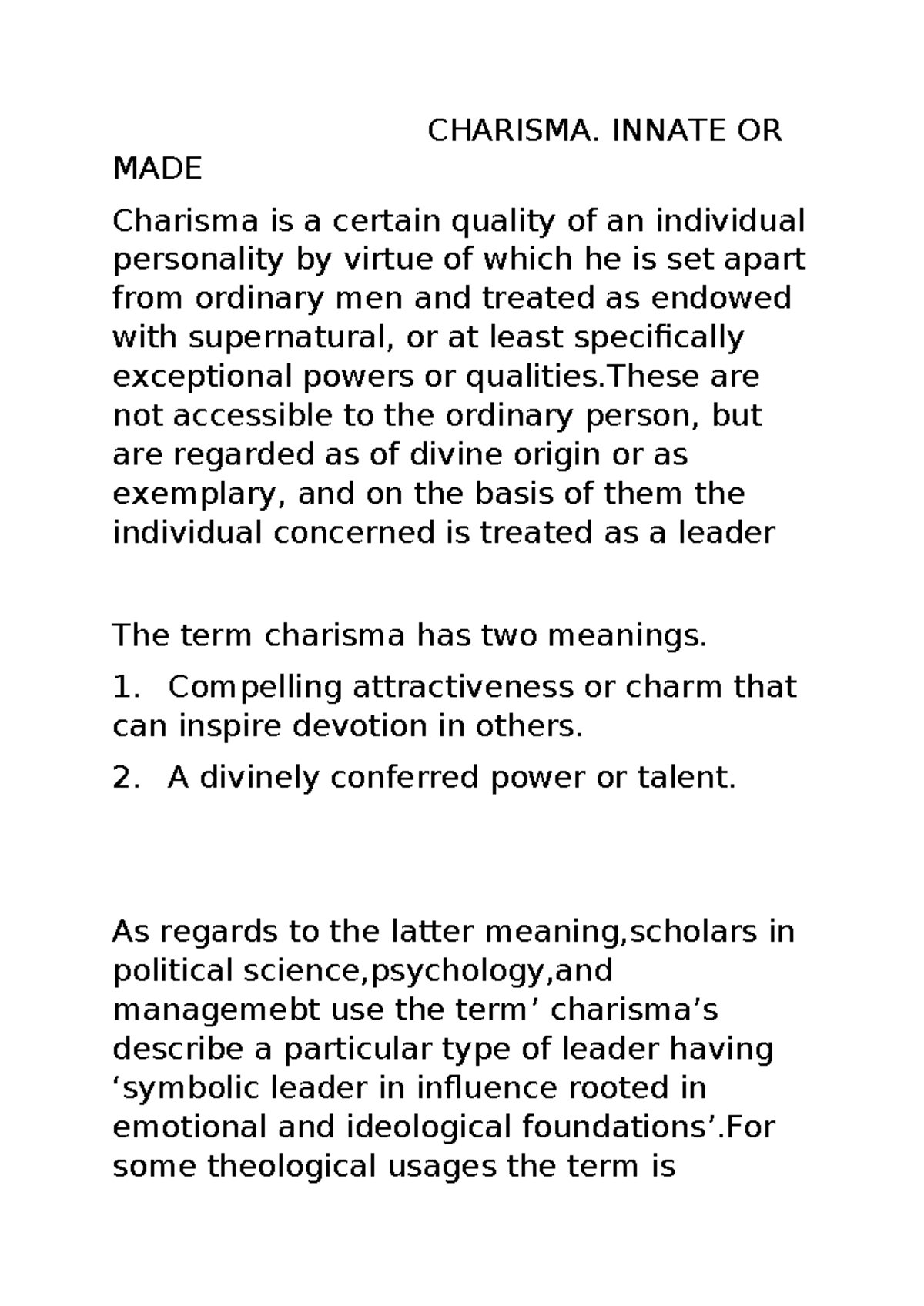 Charisma 2 - Turo - CHARISMA. INNATE OR MADE Charisma is a certain ...