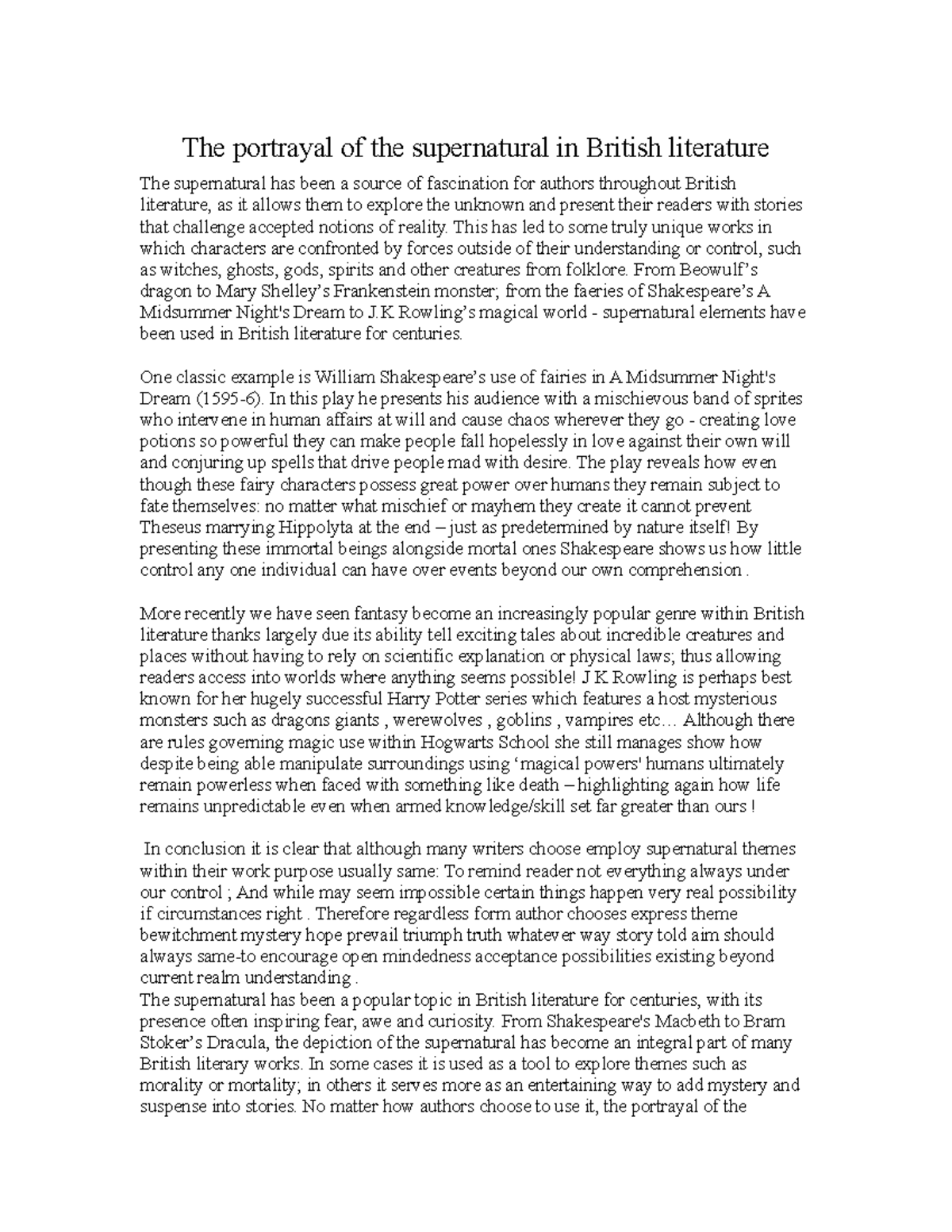 British literature - The portrayal of the supernatural in British ...