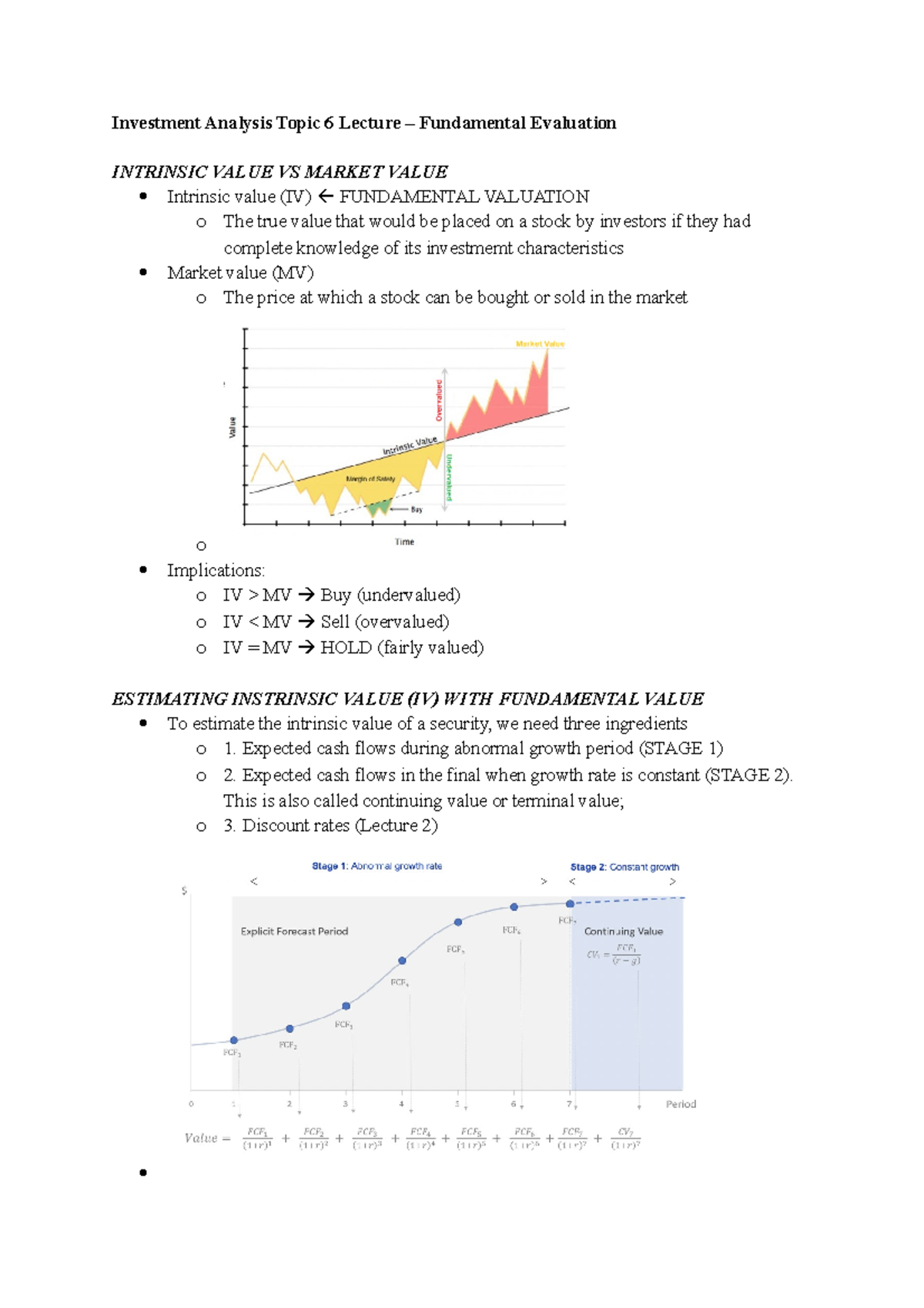 Lecture 6 Investment analysis Notes - Investment Analysis Topic 6 ...