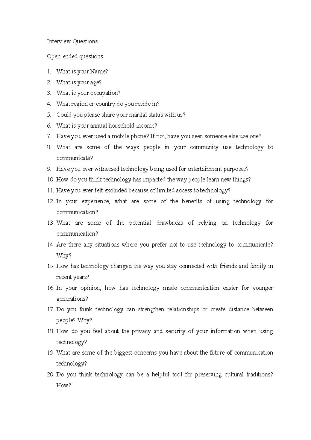 Interview Questions - This is it - Interview Questions Open-ended ...