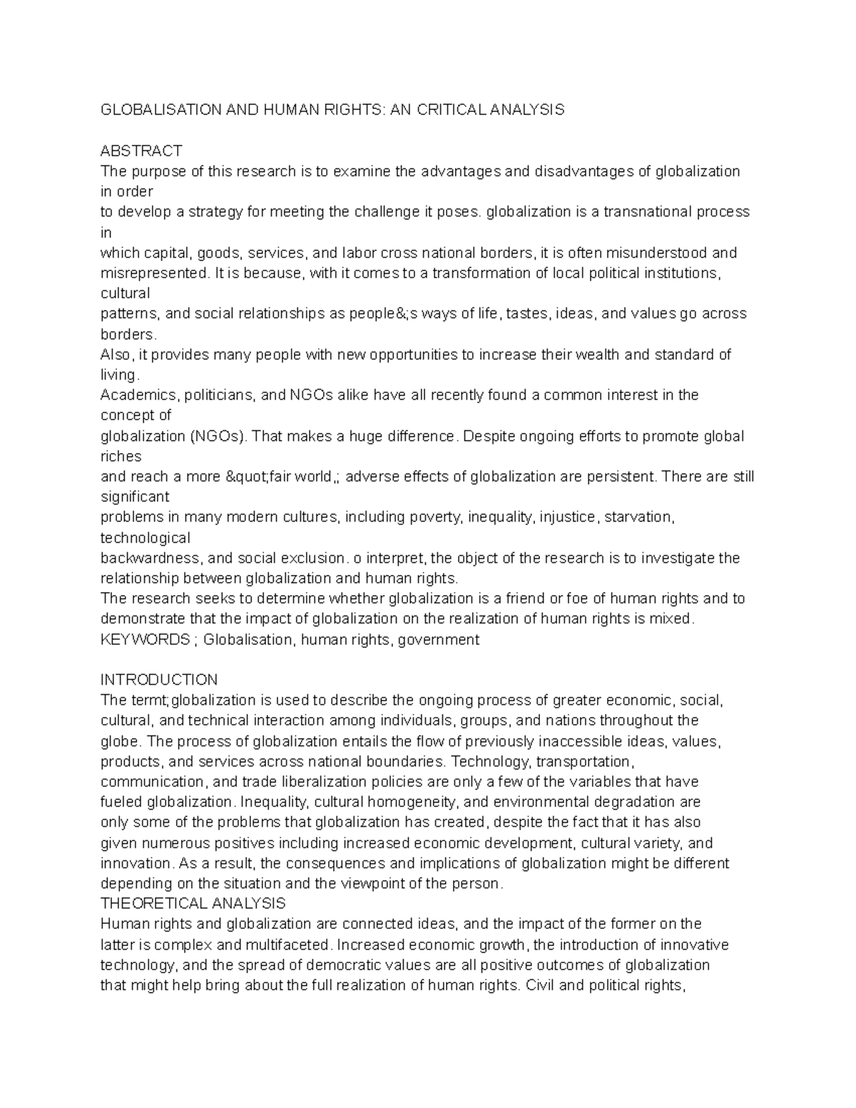 Humanrights in globalisation purview - GLOBALISATION AND HUMAN RIGHTS ...