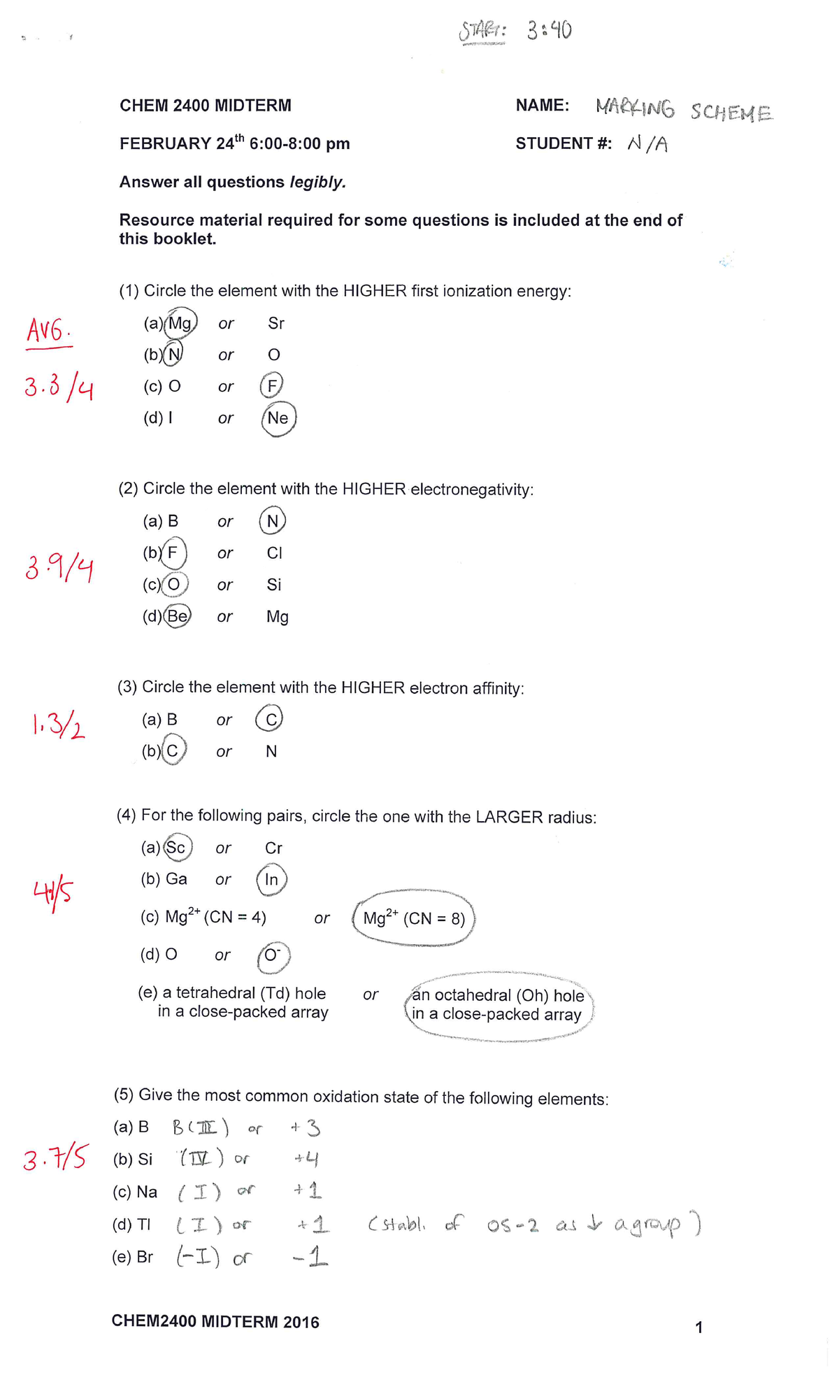 CHEM 2400 Midterm Questions - Studocu