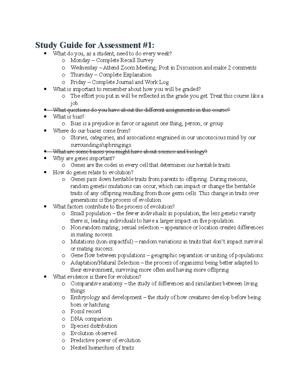 Study Guide for Assessment 1 - Treat this course like a job. What ...