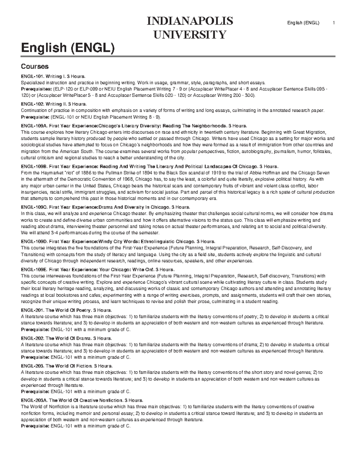 Engl Indiana - For all English students - Worthy to try - English (ENGL ...